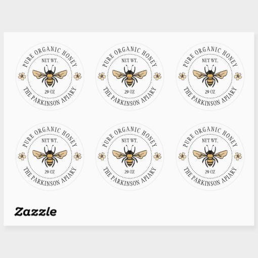 White Floral Honey Bee Illustration Apiary Labels | Zazzle