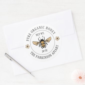 White Floral Honey Bee Illustration Apiary Labels | Zazzle