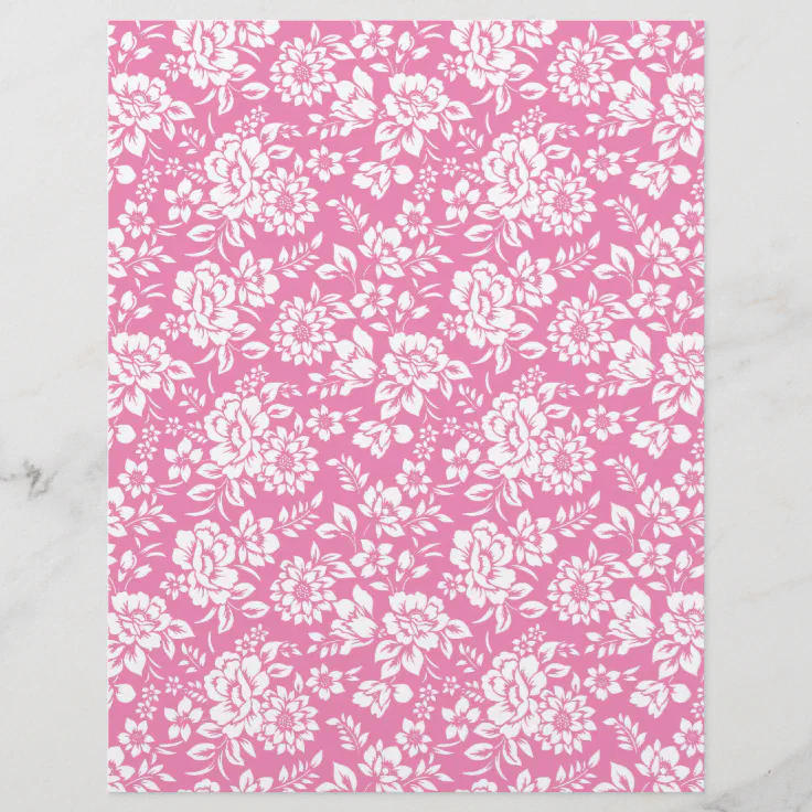 White Floral Hot Pink Arts & Craft Scrapbook Paper | Zazzle