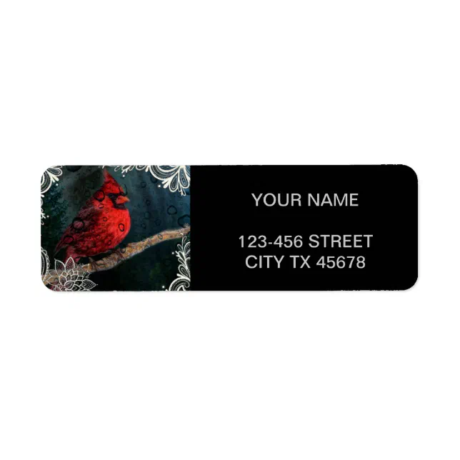 White floral lace Primitive Christmas Red Cardinal Label | Zazzle