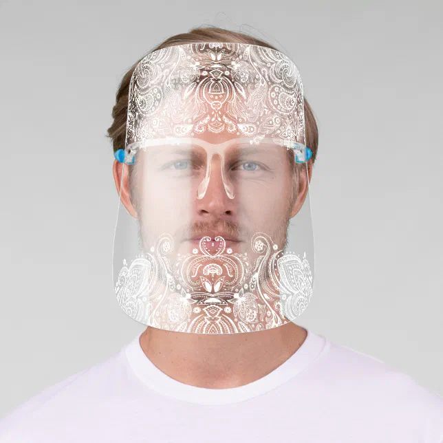 White floral paisley border face shield | Zazzle