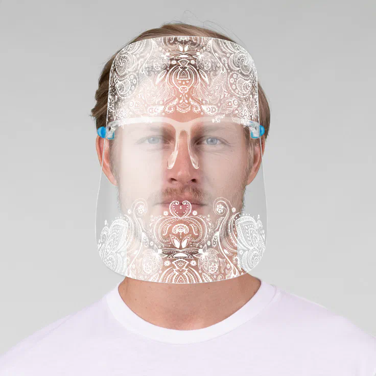 White floral paisley border face shield | Zazzle
