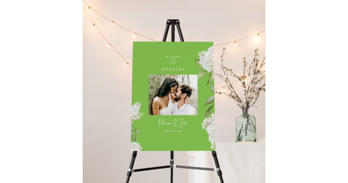 White Floral Photo Lime Green Wedding Welcome Sign | Zazzle