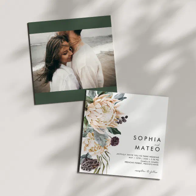 White Floral Photo Square Wedding Invitation | Zazzle