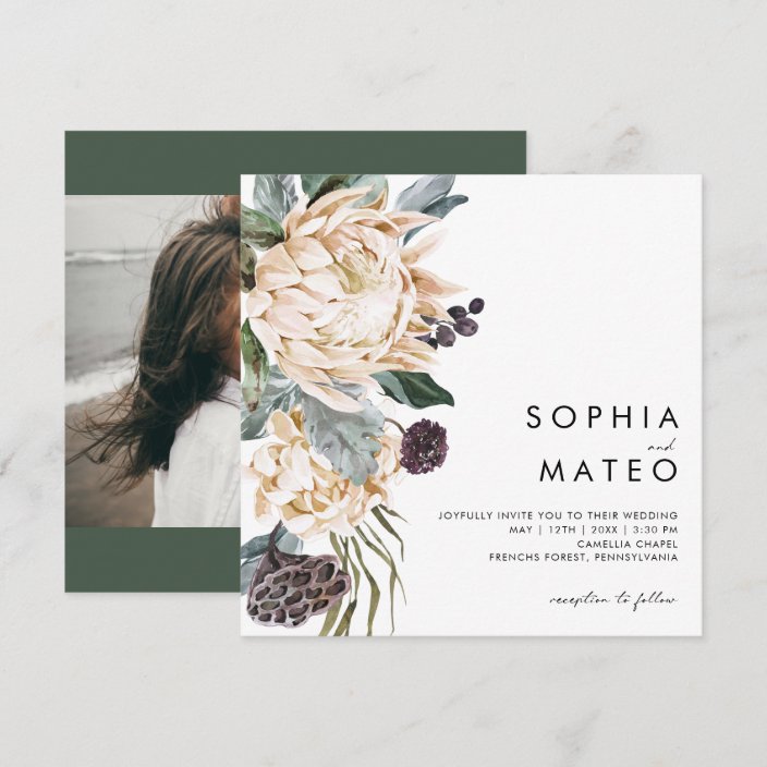 White Floral Photo Square Wedding Invitation | Zazzle.com