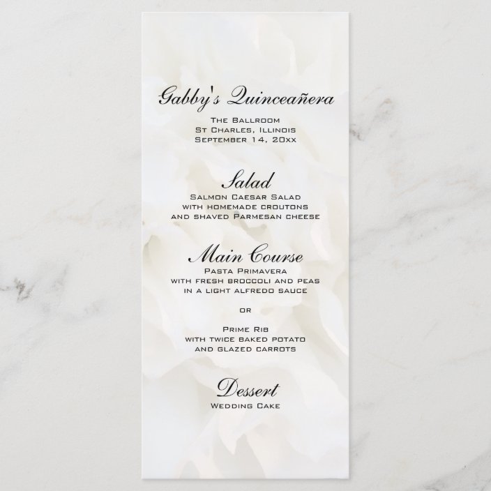White Floral Quinceañera Menu | Zazzle.com