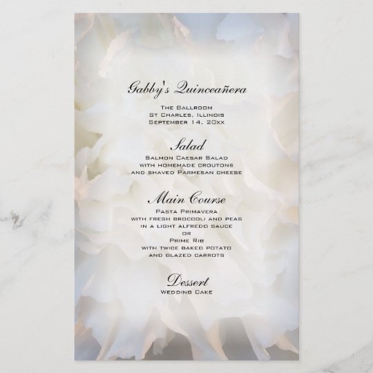White Floral Quinceañera Menu | Zazzle.com