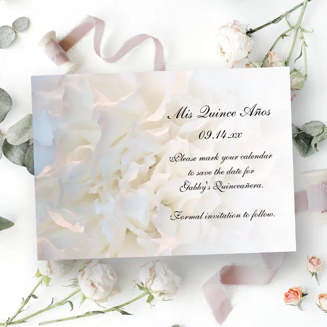 White Floral Quinceañera Save the Date | Zazzle