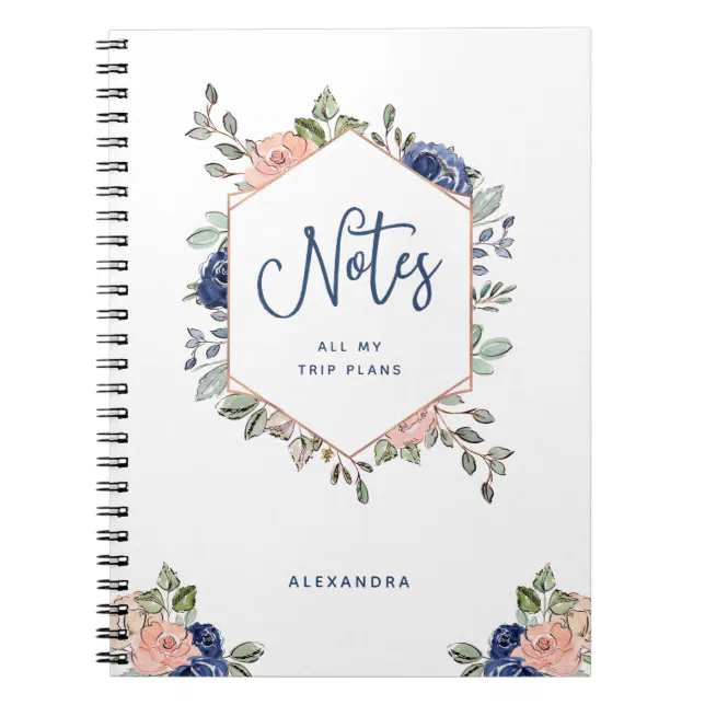 White Floral | Rose Gold Geometric Notebook | Zazzle