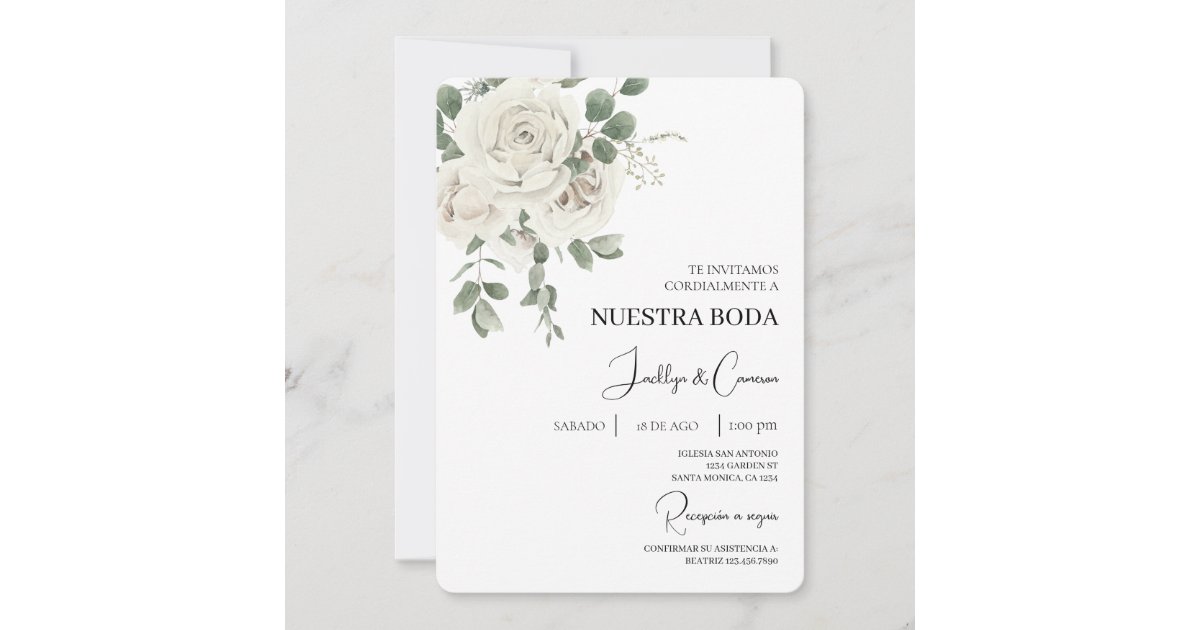White Floral Spanish Wedding Invitation | Zazzle