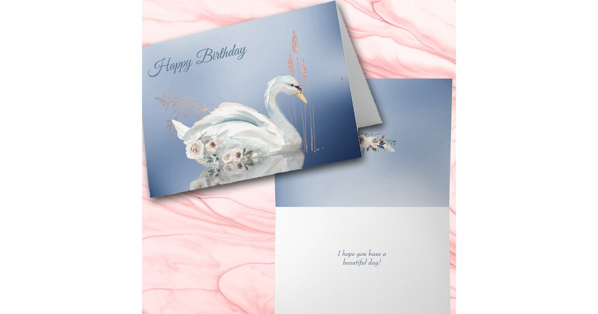 White Floral Swan Happy Birthday Card | Zazzle