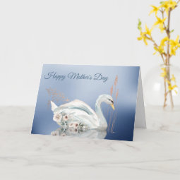 White Floral Swan Mother's Day Card | Zazzle