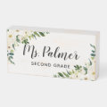 White Floral Teacher Name Classroom Wooden Box Sign | Zazzle