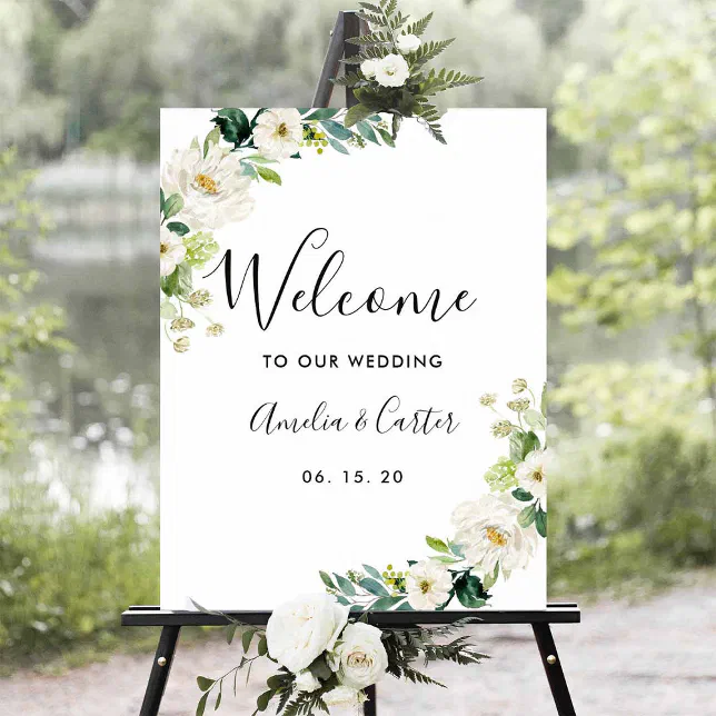 White Floral Watercolor Wedding Welcome Sign | Zazzle