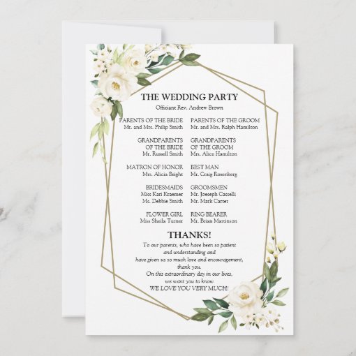 White Floral Wedding Ceremony Program Card | Zazzle