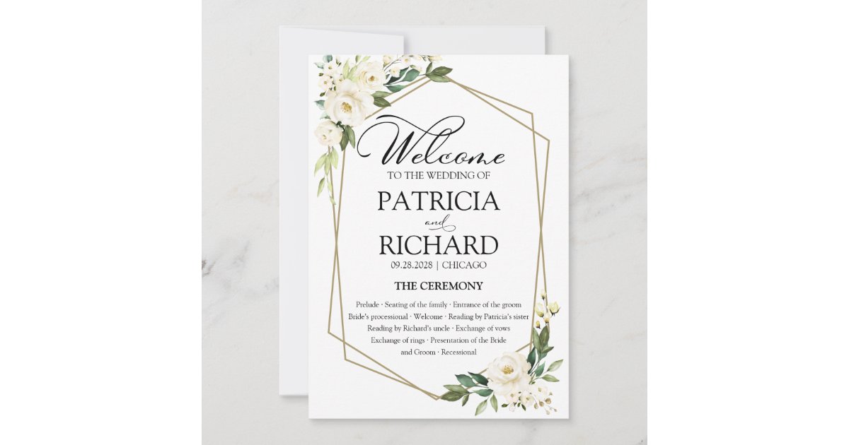 White Floral Wedding Ceremony Program Card | Zazzle