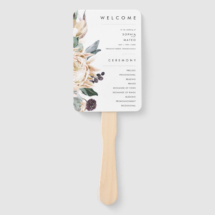 White Floral Wedding Program Hand Fan | Zazzle