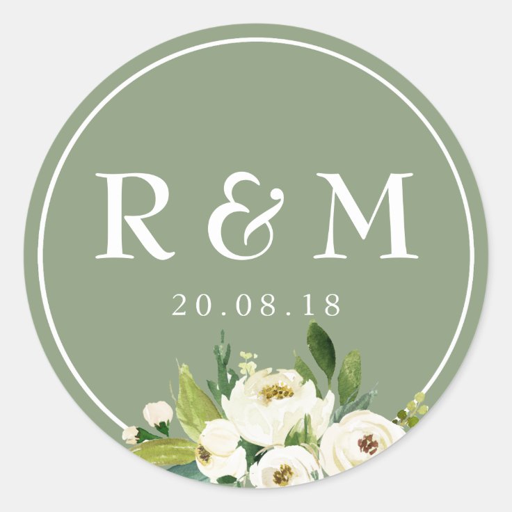 white floral wedding sticker | Zazzle