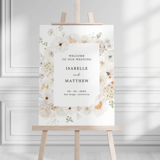 White Floral Wedding Welcome Foam Board | Zazzle