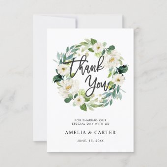 White Floral Wreath Thank You Card | Zazzle