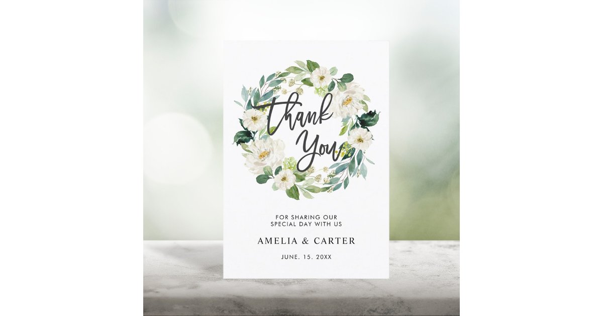 White Floral Wreath Thank You Card | Zazzle