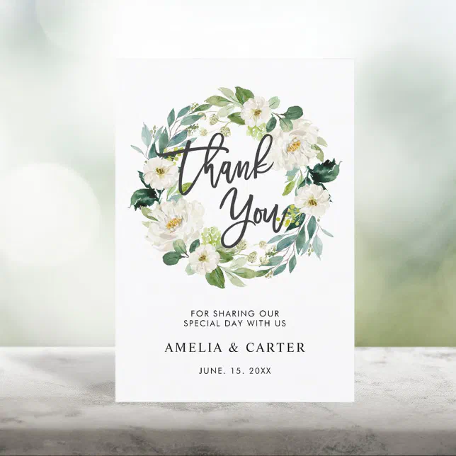 White Floral Wreath Thank You Card | Zazzle