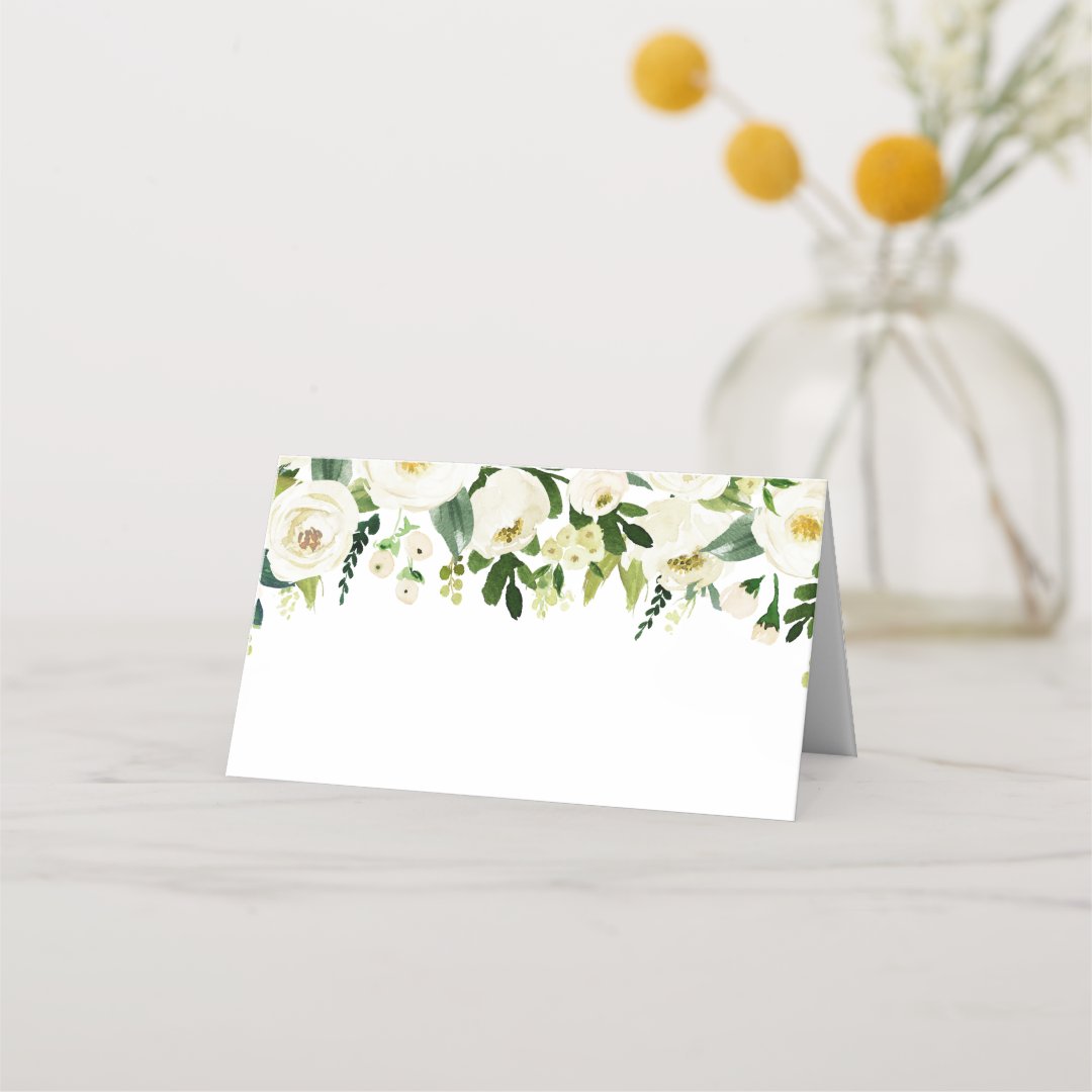 White Flower and Green Wedding Food Label Cards | Zazzle