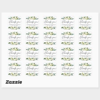 White Flower and Green Wedding Square Stickers | Zazzle