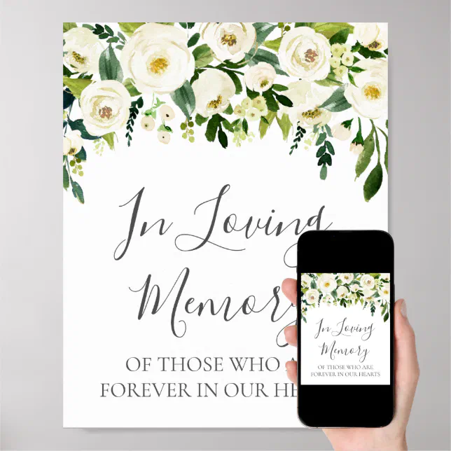 White Flower Green In Loving Memory Sign Poster | Zazzle