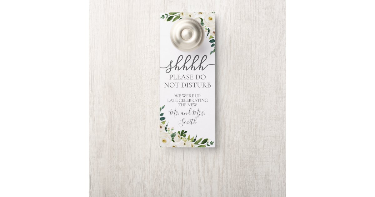 White Flower & Greenery Wedding Door Hangers | Zazzle