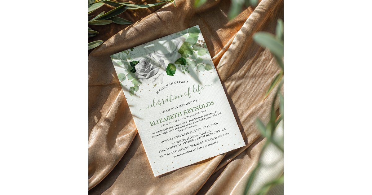 White Flowers and Greenery Celebration of Life Invitation | Zazzle