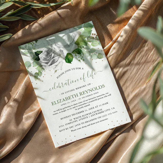 White Flowers and Greenery Celebration of Life Invitation | Zazzle