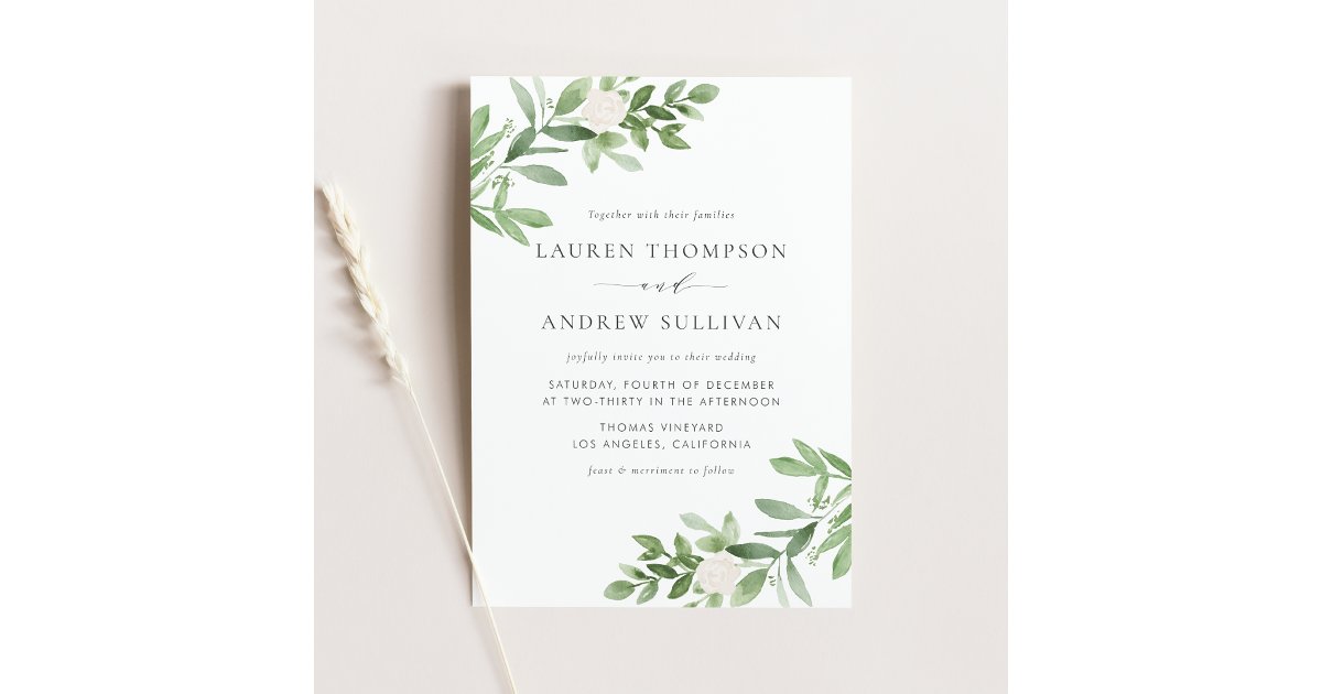 White Flowers and Greenery QR Code Wedding Invitation Postcard | Zazzle