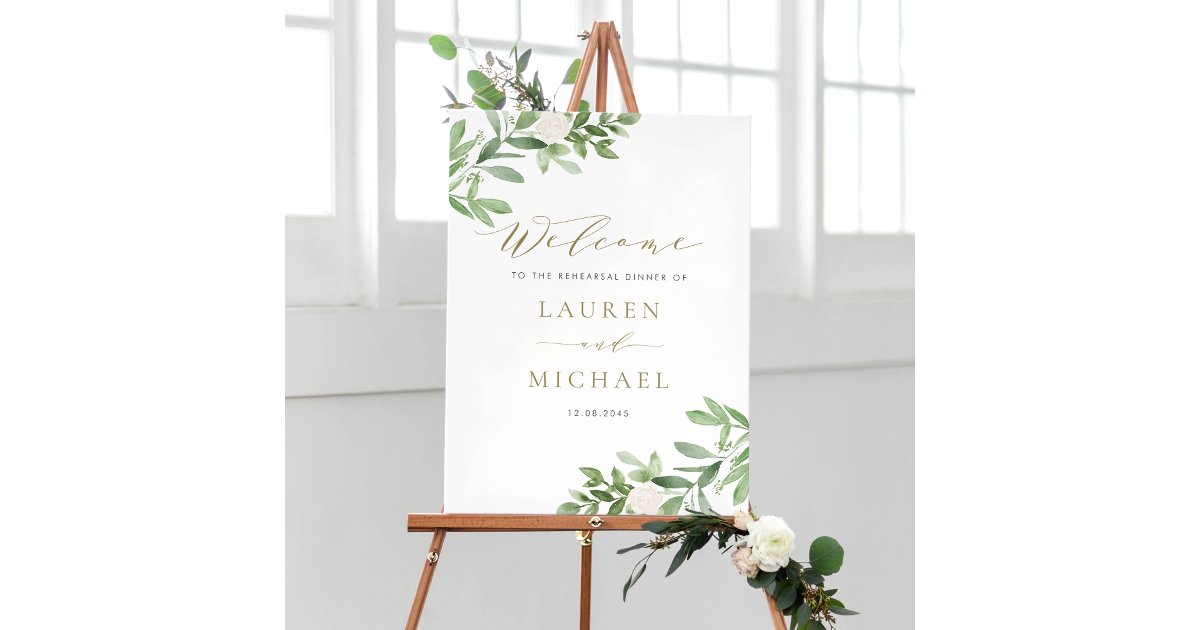 White Flowers and Greenery Rehearsal Dinner Poster | Zazzle