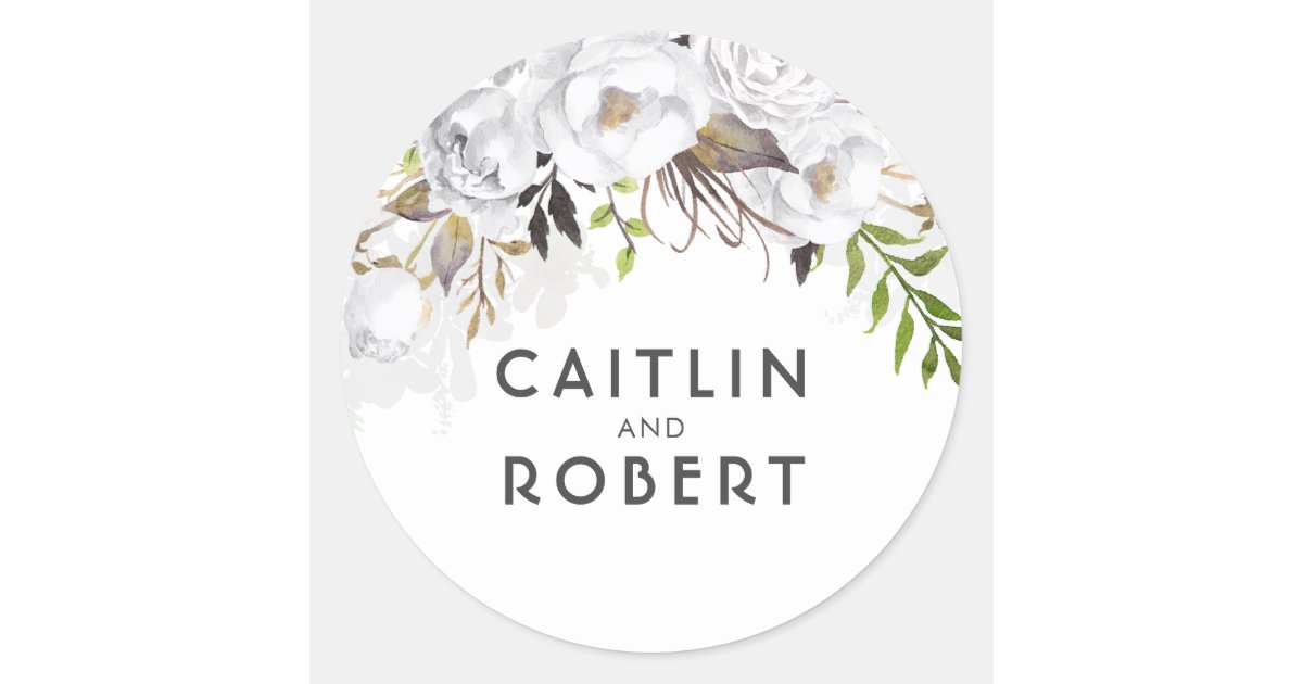 White Flowers Classic Round Sticker | Zazzle