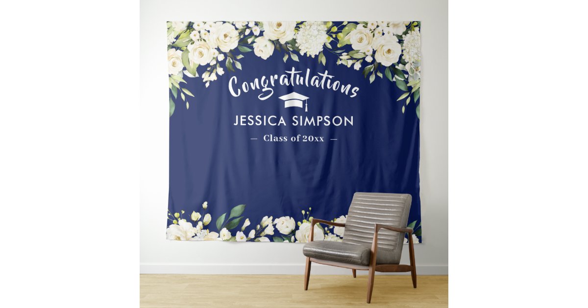 White Flowers Eucalyptus Graduation Photo Backdrop | Zazzle