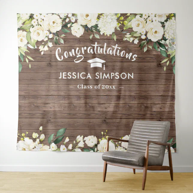 White Flowers Eucalyptus Photo Grad Backdrop | Zazzle