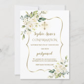 White Flowers Gold Confirmation Postponed Update Invitation | Zazzle