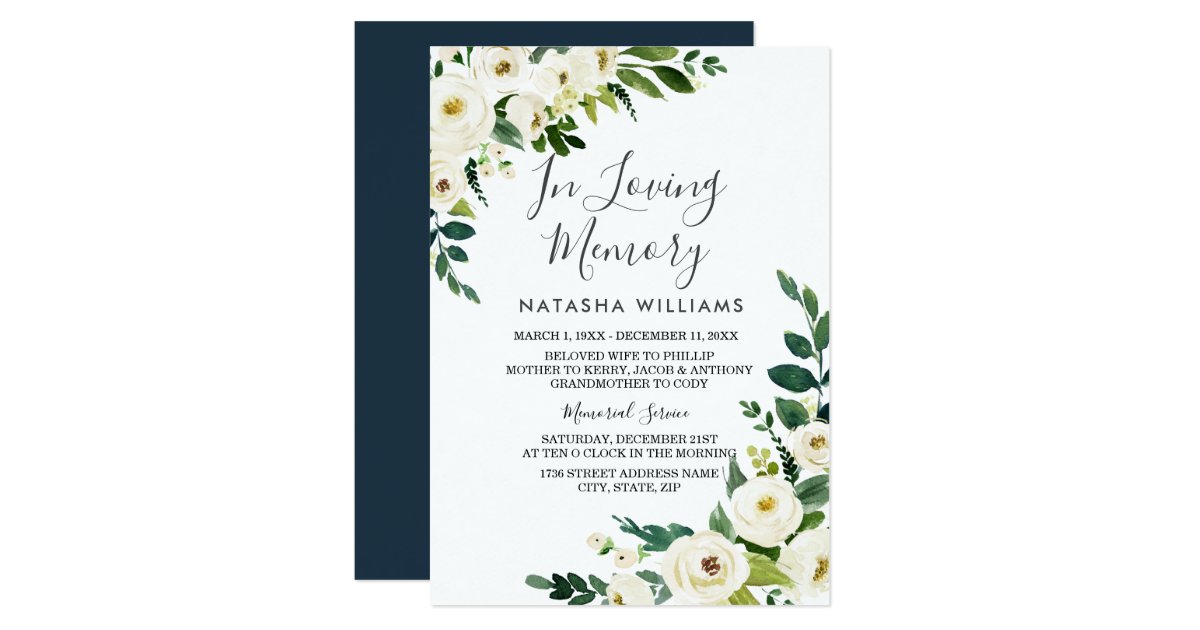 White Flowers In Loving memory memorial Invitation | Zazzle.com