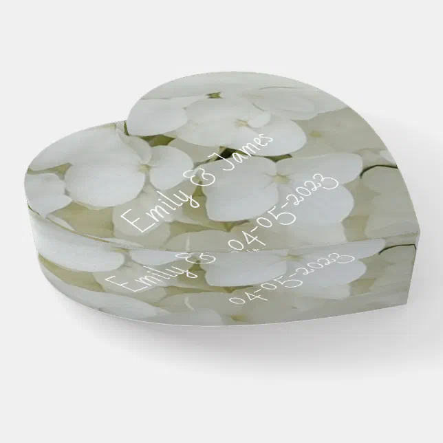 White Flowers Wedding Couple Add Names and Date Paperweight | Zazzle