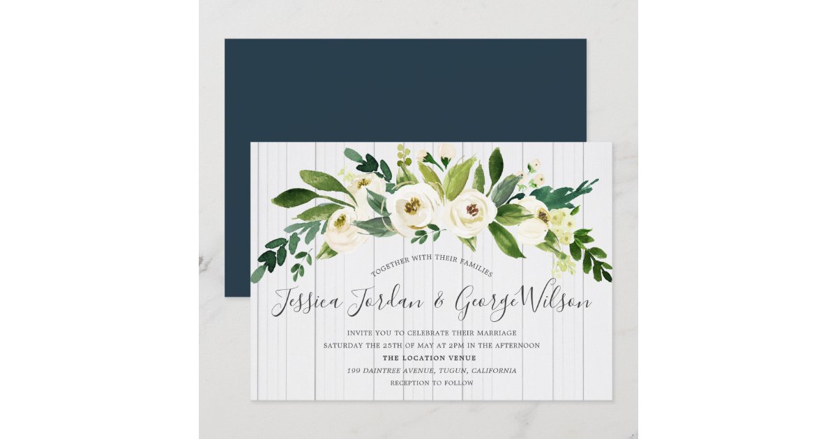 White Flowers Wood Background Wedding Invite | Zazzle