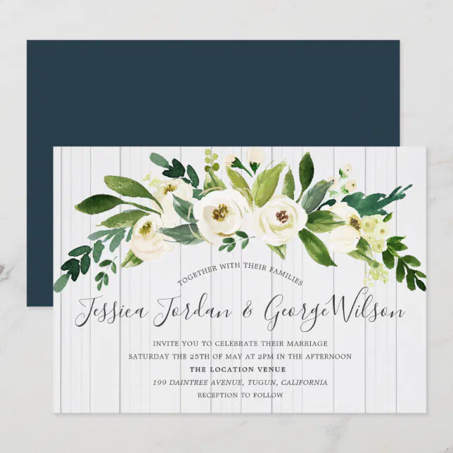 White Flowers Wood Background Wedding Invite | Zazzle