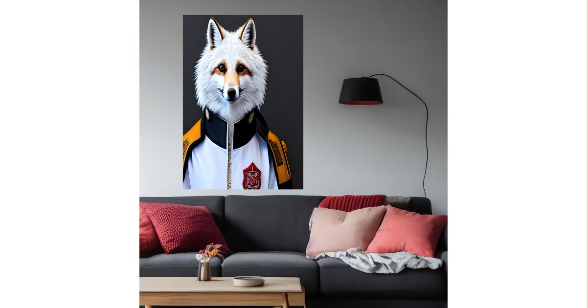 White fox in Firefighter | AI Art Poster | Zazzle