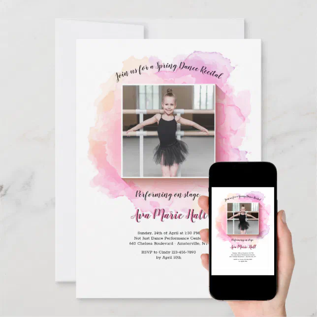 White Frame Watercolor Dance Recital Invitation | Zazzle