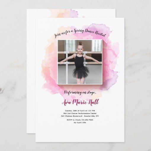 White Frame Watercolor Dance Recital Invitation | Zazzle