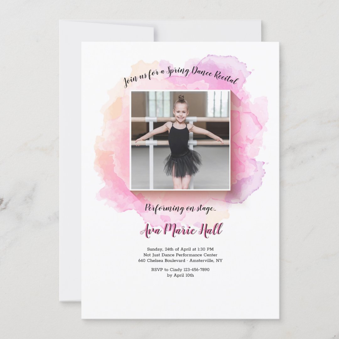 White Frame Watercolor Dance Recital Invitation | Zazzle