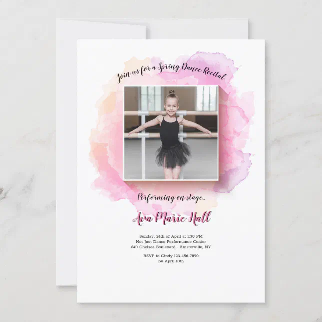 White Frame Watercolor Dance Recital Invitation | Zazzle