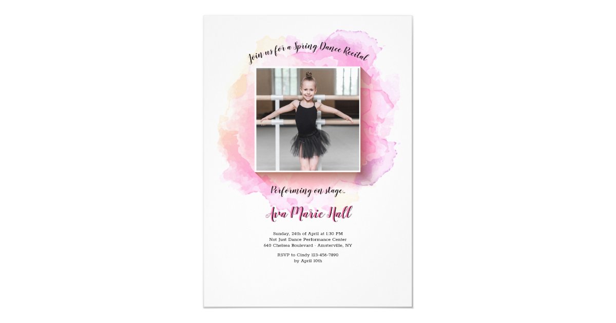 White Frame Watercolor Dance Recital Invitation | Zazzle.com
