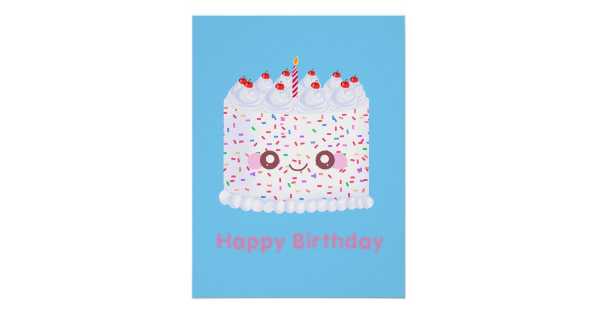 White Frosting Sprinkle Birthday Cake Poster | Zazzle