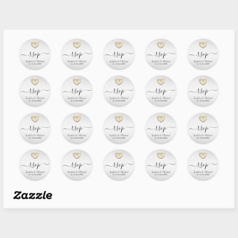 White Glitter and Gold Heart - RSVP Classic Round Sticker | Zazzle